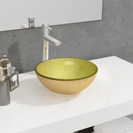 MAISONCHIC Waschbecken Aufsatzwaschtisch Waschschale für Badezimmer Hartglas 30x12 cm Golden DE80949