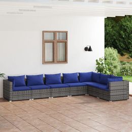 MAISONCHIC - 7-tlg. Garten-Lounge-Set Gartenmöbel Set Sitzgruppe Essgruppe mit Kissen Poly Rattan Grau DE16608