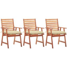MAISONCHIC 3er Set Gartenstühle Esszimmerstühle Stühle für Balkon Garten Terrasse mit Kissen Massivholz Akazie DE19080