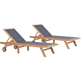 MAISONCHIC 2er Set Gartenliegen Sonnenliegen Klappbare Relaxliegen für Garten, Balkon und Terrrasse mit Rollen 2 Stk. Teak Massiv Textilene DE25955