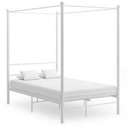 MAISONCHIC Himmelbett Doppelbett Bett für Schlafzimmer Weiß Metall 140x200 cm DE40377