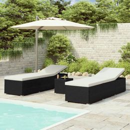 MAISONCHIC 3-tlg. Gartenliege Sonnenliege Relaxliege für Garten, Balkon und Terrrasse mit Teetisch Poly Rattan Schwarz DE30347