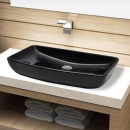 MAISONCHIC Keramik Waschbecken Aufsatzwaschtisch Waschschale für Badezimmer schwarz rechteckig DE74481