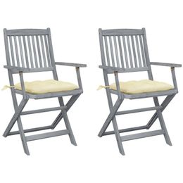 MAISONCHIC 2er Set Gartenstühle Gartensessel Klappbare Stühle für Garten Terrasse Balkon mit Kissen Massivholz Akazie DE44537