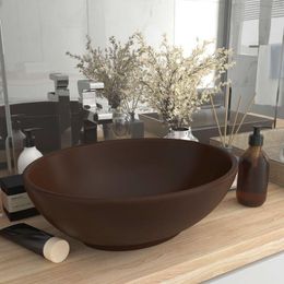 MAISONCHIC - Luxuriöses Ovales Waschbecken Aufsatzwaschtisch Waschschale für Badezimmer Matt Dunkelbraun 40x33 cm Keramik DE57794