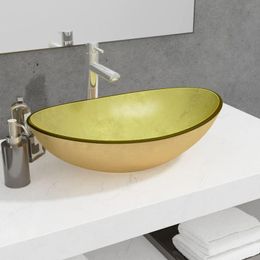 MAISONCHIC Waschbecken Aufsatzwaschtisch Waschschale für Badezimmer Hartglas 54,5x35x15,5 cm Golden DE91477