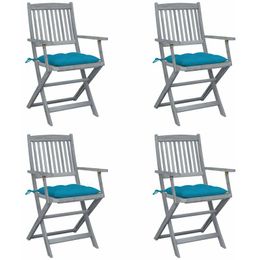 MAISONCHIC - 4er Set Gartenstühle Gartensessel Klappbare Stühle für Garten Terrasse Balkon mit Kissen Massivholz Akazie DE93794