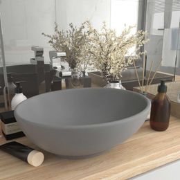 MAISONCHIC Luxuriöses Ovales Waschbecken Aufsatzwaschtisch Waschschale für Badezimmer Matt Hellgrau 40x33 cm Keramik DE51977