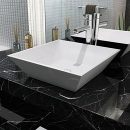 MAISONCHIC Waschbecken Aufsatzwaschtisch Waschschale für Badezimmer Quadratisch Keramik Weiß 41,5 x 41,5 x 12 cm DE48157