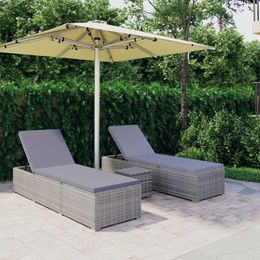 MAISONCHIC - 3-tlg. Gartenliege Sonnenliege Relaxliege für Garten, Balkon und Terrrasse mit Teetisch Poly Rattan Grau DE56625