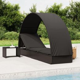 MAISONCHIC Gartenliege Sonnenliege Relaxliege für Garten, Balkon und Terrrasse mit Runddach Schwarz 211x57x140 cm Poly Rattan DE30782