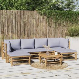 MAISONCHIC - 7-tlg. Garten-Lounge-Set Gartenmöbel Set Sitzgruppe Essgruppe mit Hellgrauen Kissen Bambus DE39956