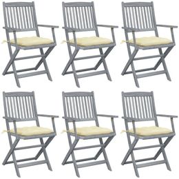 MAISONCHIC 6er Set Gartenstühle Gartensessel Klappbare Stühle für Garten Terrasse Balkon mit Kissen Massivholz Akazie DE36418