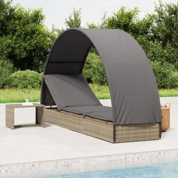 MAISONCHIC - Gartenliege Sonnenliege Relaxliege für Garten, Balkon und Terrrasse mit Runddach Grau 211x57x140 cm Poly Rattan DE71037