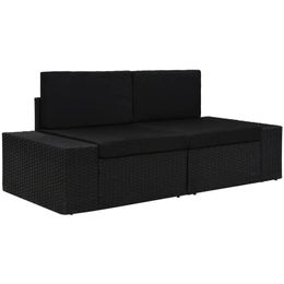 MAISONCHIC Modulares 2-Sitzer-Sofa Gartensofa Loungesofa Sitzgruppe Poly Rattan Schwarz DE27087
