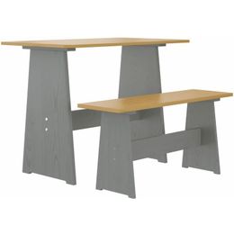 MAISONCHIC Esstisch Tisch für Wohnzimmer, Küche, Esszimmer mit Bank Honigbraun und Grau Massivholz Kiefer DE90916