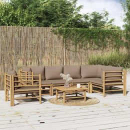 MAISONCHIC - 7-tlg. Garten-Lounge-Set Gartenmöbel Set Sitzgruppe Essgruppe mit Taupe Kissen Bambus DE60783