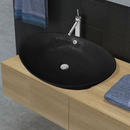 MAISONCHIC Luxuriöses Keramik Waschbecken Aufsatzwaschtisch Waschschale für Badezimmer Oval Schwarz DE94460