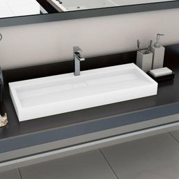 MAISONCHIC Waschbecken Aufsatzwaschtisch Waschschale für Badezimmer 120 x 46 x 11 cm Mineralguss/Marmorguss Weiß DE72412