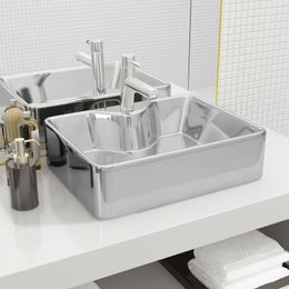 MAISONCHIC Waschbecken Aufsatzwaschtisch Waschschale für Badezimmer mit Wasserhahnloch 48x37x13,5cm Keramik Silbern DE54041