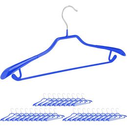 Relaxdays 30 x Anzugbügel, breite Schulterauflage, rutschfest gummiert, Kostümbügel, Hosensteg, Haken, 45 cm, Kleiderbügel, blau