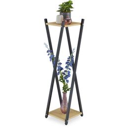Blumenständer, 2 Etagen in Holzoptik, Metall, mdf, moderner Blumenhocker, hbt: 99x29x29 cm, schwarz/hellbraun - Relaxdays