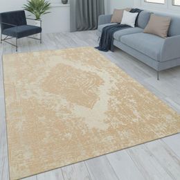 Paco Home - Teppich Wohnzimmer Kurzflor Vintage Orientalisches Muster Ornamente Moderne Deko 200x290 cm, Sand