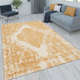 Paco Home - Teppich Wohnzimmer Kurzflor Vintage Orientalisches Muster Ornamente Moderne Deko 120x170 cm, Weiß-Gelb