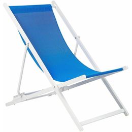 Beliani - Liegestuhl Weiß Aluminium mit Stoffbespannung Blau Faltbar Klappbar Verstellbar Modern Garten Terrasse Outdoor Balkon Möbel Ausstattung