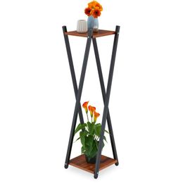 Blumenständer, 2 Etagen in Holzoptik, Metall/MDF, moderner Blumenhocker, hbt: 99x29x29 cm, schwarz/dunkelbraun - Relaxdays