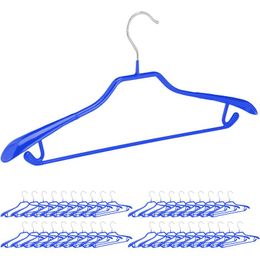 Relaxdays 40 x Anzugbügel, breite Schulterauflage, rutschfest gummiert, Kostümbügel, Hosensteg, Haken, 45 cm, Kleiderbügel, blau