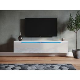 Sonni - Moderner hochglänzender hängender TV-Schrank Fernsehtisch mit LED-Licht, TV-Möbel mit 2 Türen zur Aufbewahrung von Medien Weiß, 1400mm