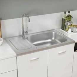 MAISONCHIC Küchenspüle Spülen mit 1 Becken Spülbecken mit Abtropfset Silbern 800x500x155 mm Edelstahl DE35725