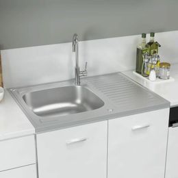 MAISONCHIC Küchenspüle Spülen mit 1 Becken Spülbecken mit Abtropfset Silbern 800x600x155 mm Edelstahl DE93706 - Silber
