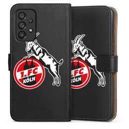 DeinDesign Galaxy A53 5G Handy Klapph&uuml;lle Handyh&uuml;lle aus Kunst Leder schwarz Flip Case Transparent 1. Fc K&ouml;ln Logo Sideflip mit langer Lasche
