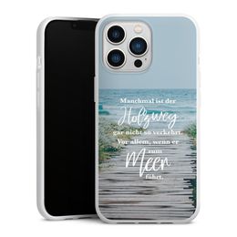 DeinDesign iPhone 13 Pro Handy Silikon H&uuml;lle Case wei&szlig; Handyh&uuml;lle Spruch Beach Statement Silikon Case