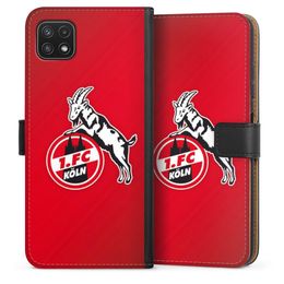 DeinDesign Galaxy A22 5G Handy Klapph&uuml;lle Handyh&uuml;lle aus Kunst Leder schwarz Flip Case 1. Fc K&ouml;ln Effzeh Official Licensed Product Sideflip mit langer Lasche