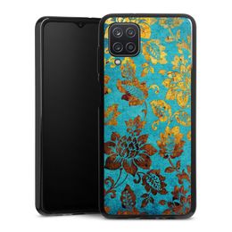 DeinDesign Galaxy A12 Handy Silikon H&uuml;lle Case schwarz Handyh&uuml;lle Flowers Ornament Vintage