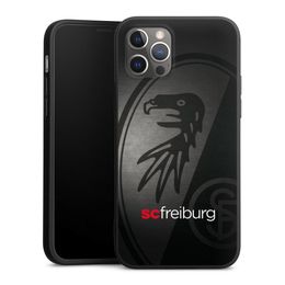 DeinDesign iPhone 12 Pro Handy Premium Silikon H&uuml;lle Handyh&uuml;lle schwarz Case Official Licensed Product Sc Freiburg Metallic Look Silikon Premium Case