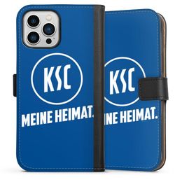 DeinDesign iPhone 13 Pro Max Handy Klapph&uuml;lle Handyh&uuml;lle aus Kunst Leder schwarz Flip Case Karlsruher Sc Statement Ksc Sideflip mit langer Lasche