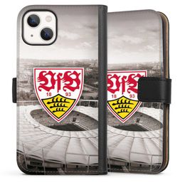 DeinDesign iPhone 13 Handy Klapph&uuml;lle Handyh&uuml;lle aus Kunst Leder schwarz Flip Case Official Licensed Product Vfb Stuttgart Stadium Sideflip mit Lasche