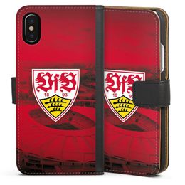 DeinDesign iPhone X Handy Klapph&uuml;lle Handyh&uuml;lle aus Kunst Leder schwarz Flip Case Vfb Stuttgart Official Licensed Product Stadium Sideflip mit langer Lasche