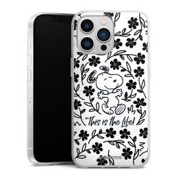 DeinDesign iPhone 13 Pro Handy Silikon H&uuml;lle Case transparent Handyh&uuml;lle Peanuts Flowers Snoopy Silikon Case