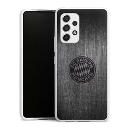 DeinDesign Galaxy A53 5G Handy Silikon H&uuml;lle Case wei&szlig; Handyh&uuml;lle Fc Bayern M&uuml;nchen Metallic Look Fcb Silikon Case