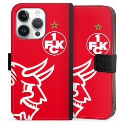 DeinDesign iPhone 14 Pro Handy Klapph&uuml;lle Handyh&uuml;lle aus Kunst Leder schwarz Flip Case Star Devil 1. Fc Kaiserslautern Sideflip mit langer Lasche