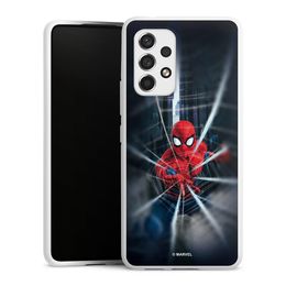 DeinDesign Galaxy A53 5G Handy Silikon H&uuml;lle Case wei&szlig; Handyh&uuml;lle Spiderman Marvel Kinofilm Silikon Case