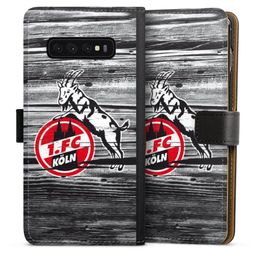 DeinDesign Galaxy S10 Plus Handy Klapph&uuml;lle Handyh&uuml;lle aus Kunst Leder schwarz Flip Case 1. Fc K&ouml;ln Wooden Look Official Licensed Product Sideflip mit Lasche
