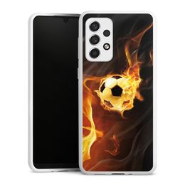DeinDesign Galaxy A33 5G Handy Silikon H&uuml;lle Case wei&szlig; Handyh&uuml;lle Ball Fire Soccer Silikon Case