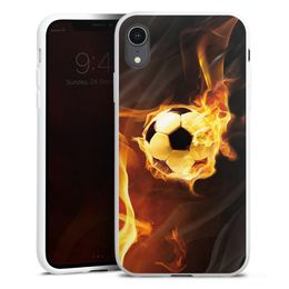 DeinDesign iPhone Xr Handy Silikon H&uuml;lle Case wei&szlig; Handyh&uuml;lle Soccer Ball Fire Silikon Case