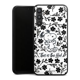 DeinDesign Galaxy A34 5G Handy Silikon H&uuml;lle Case schwarz Handyh&uuml;lle Peanuts Flowers Snoopy